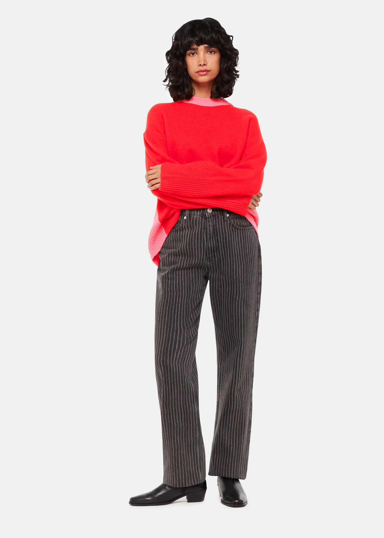 Red/Multi Colour Block Crew Neck Knit | WHISTLES | Whistles UK