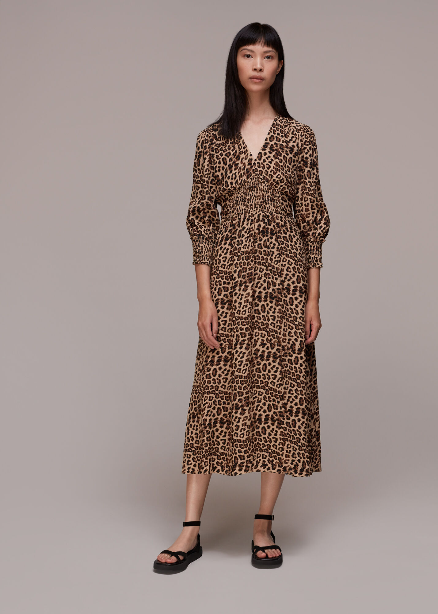 Leopard Print Jungle Cheetah Shirred Dress | WHISTLES