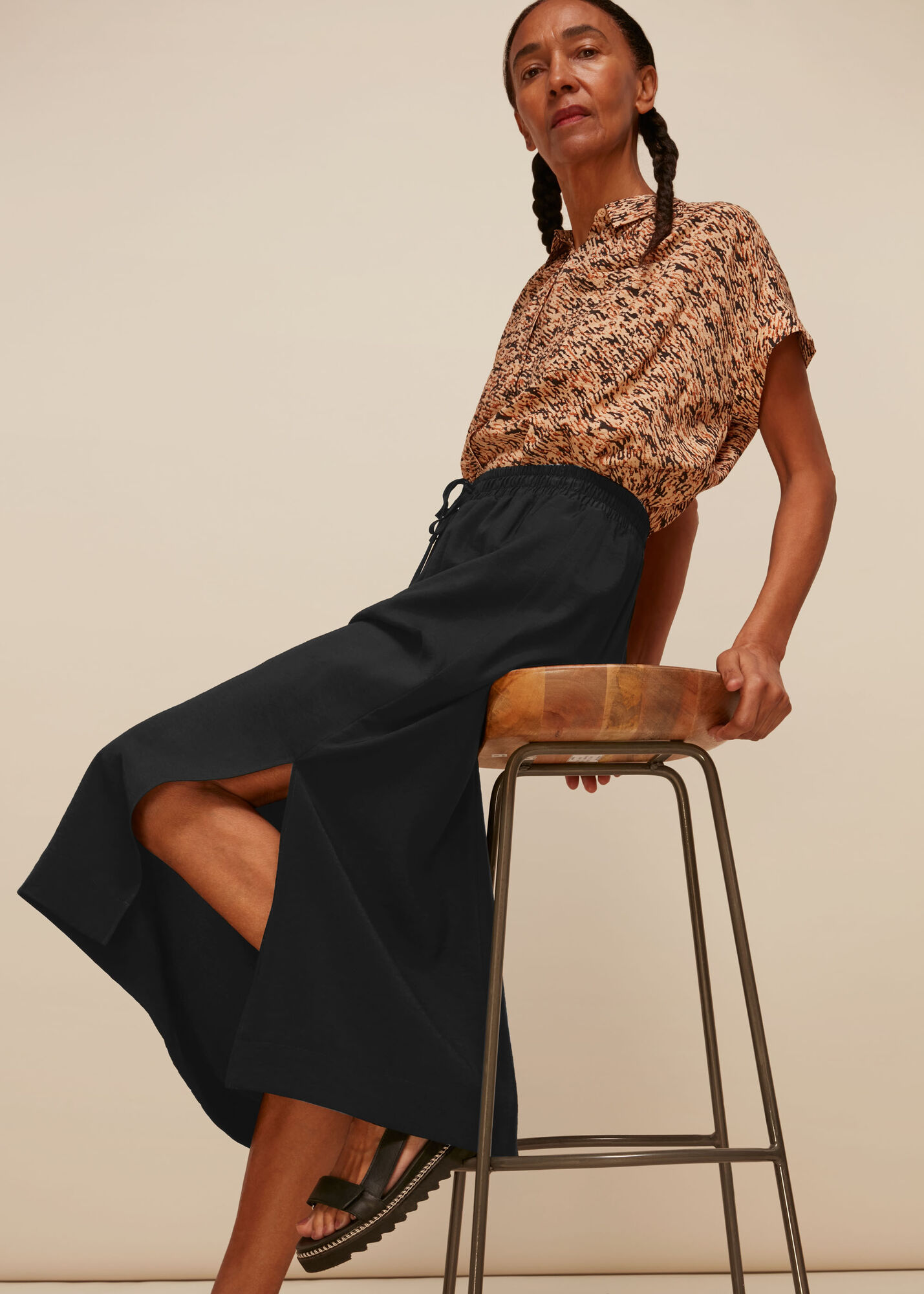 Black Sporty Drawstring Casual Skirt | WHISTLES | Whistles UK