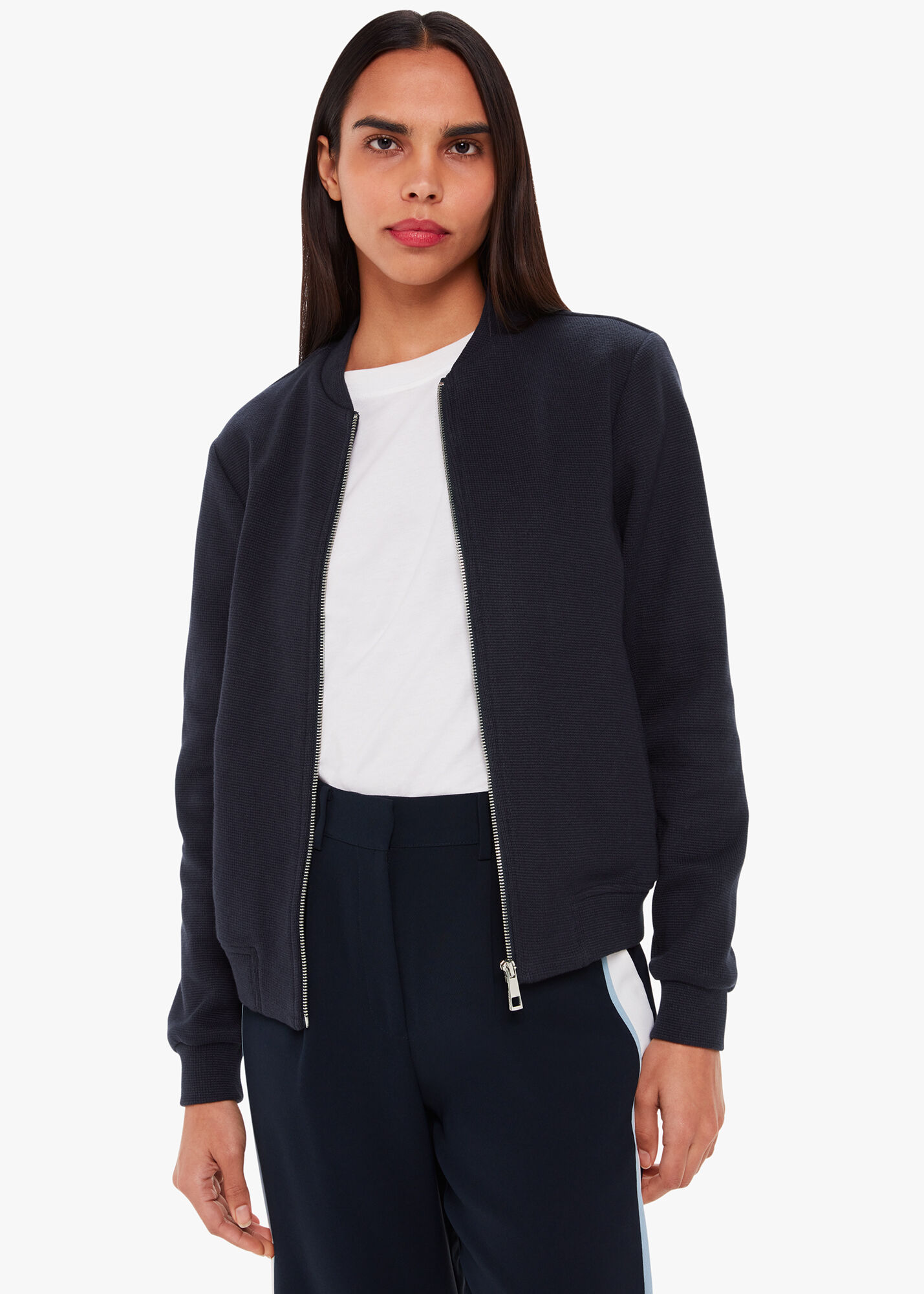 Navy Jersey Bomber Jacket | WHISTLES | Whistles UK