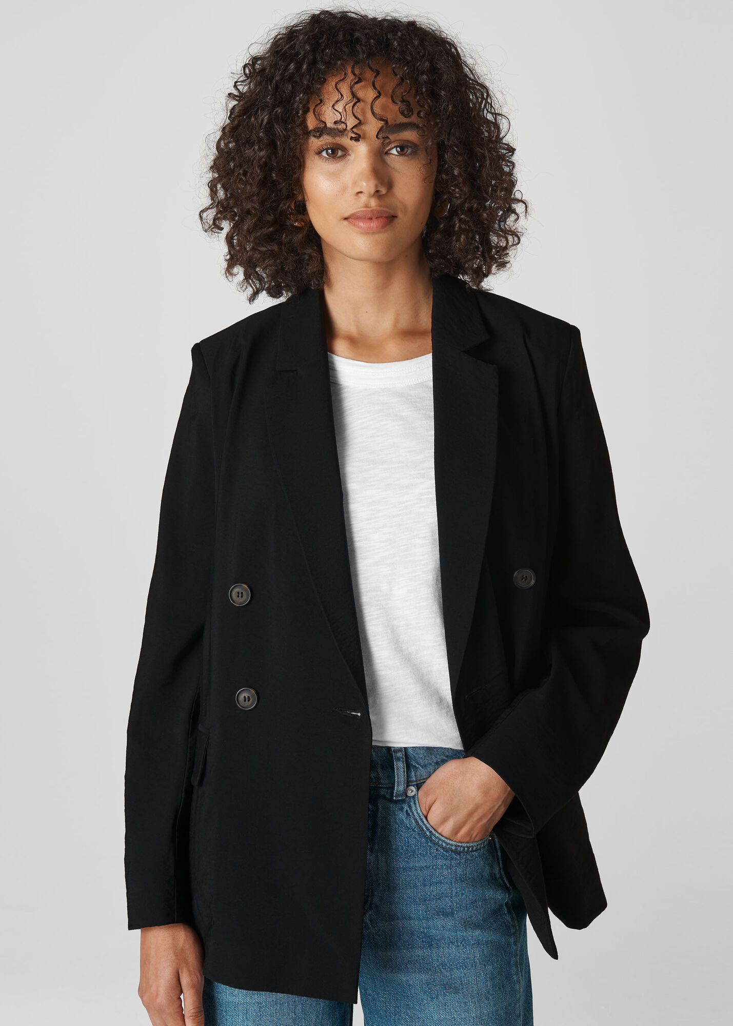 Black Double Breasted Relax Blazer | WHISTLES | Whistles UK