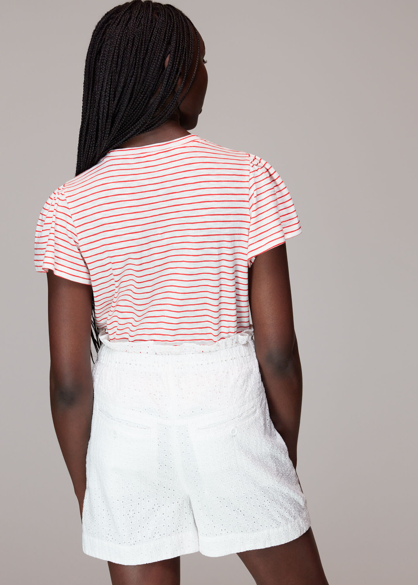 Red/Multi Cotton Frill Stripe T Shirt | WHISTLES | Whistles UK