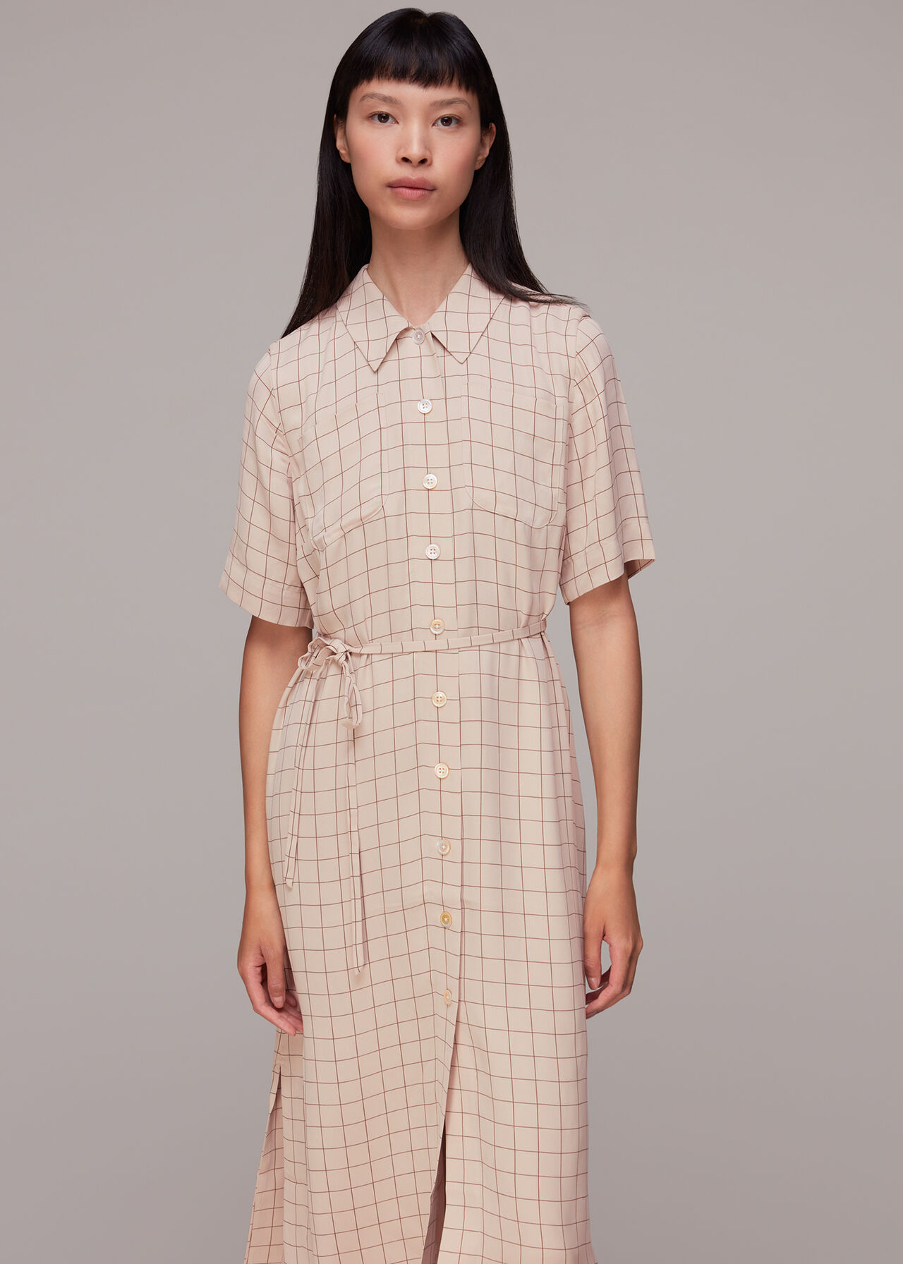 Multicolour Fine Grid Shirt Dress | WHISTLES | Whistles UK