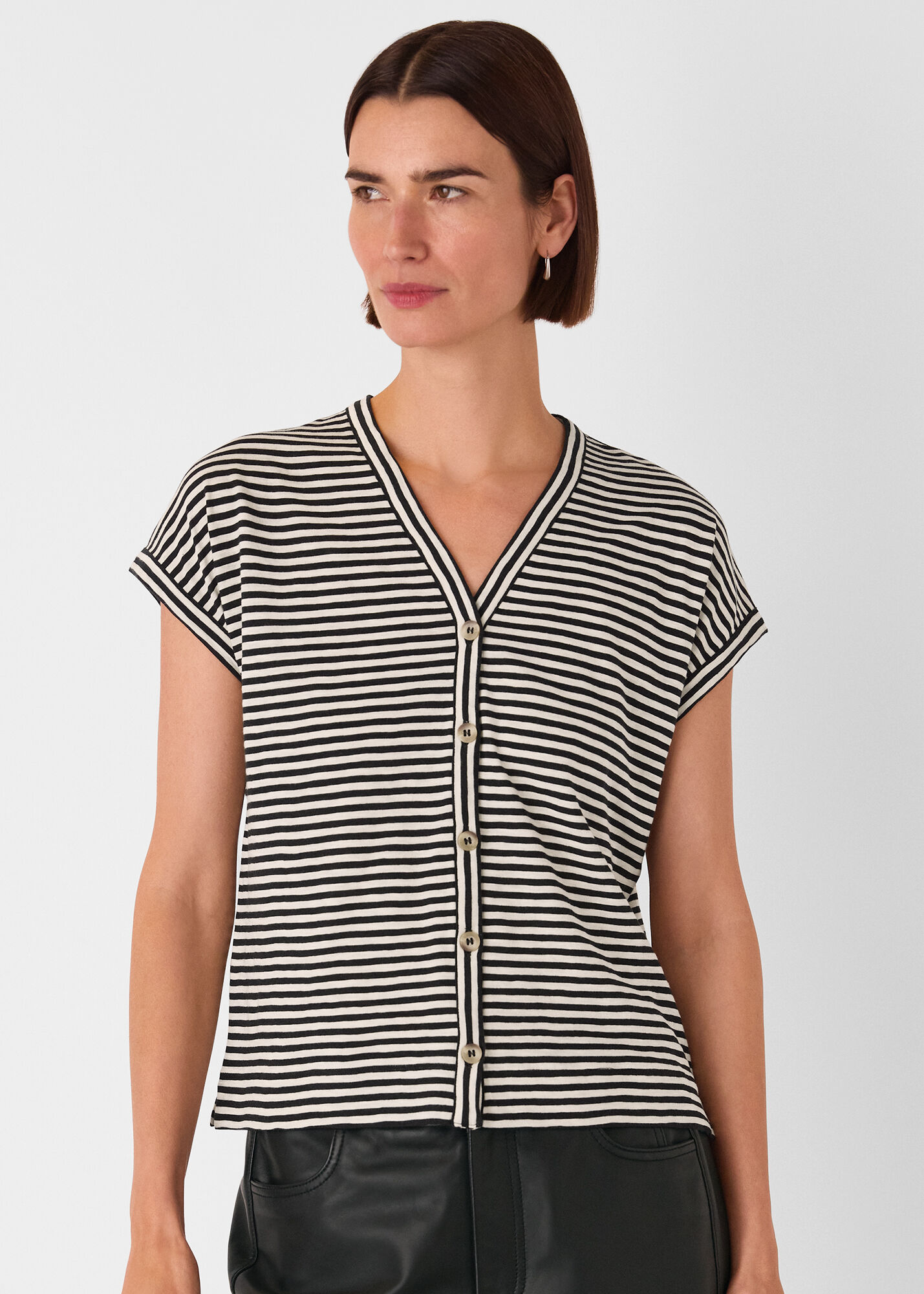 Black/Multi Jilly Stripe Button Top | WHISTLES | Whistles UK
