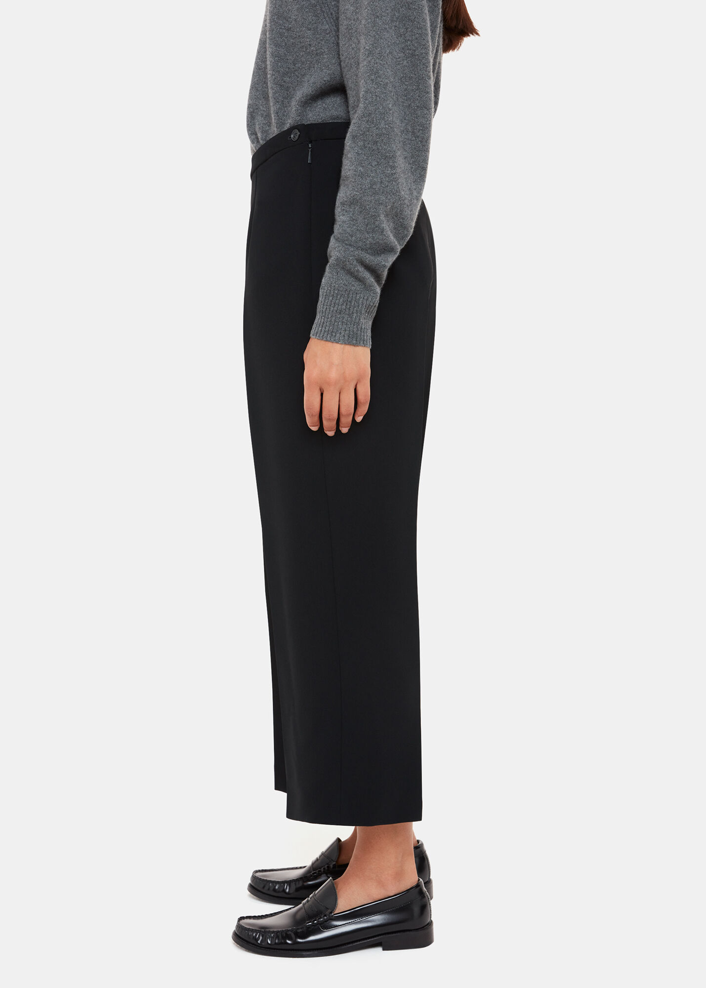 Black Wide Leg Cropped Trouser | WHISTLES | Whistles UK