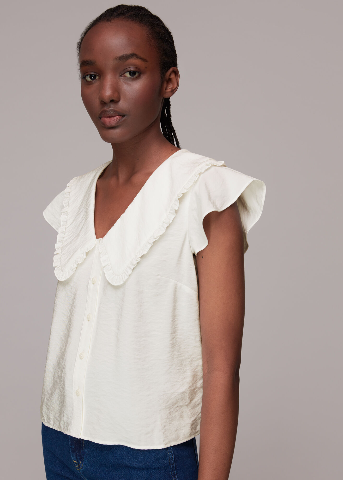 White Short Sleeve Top With Lace Trimmed Collar | Whistles | Whistles UK