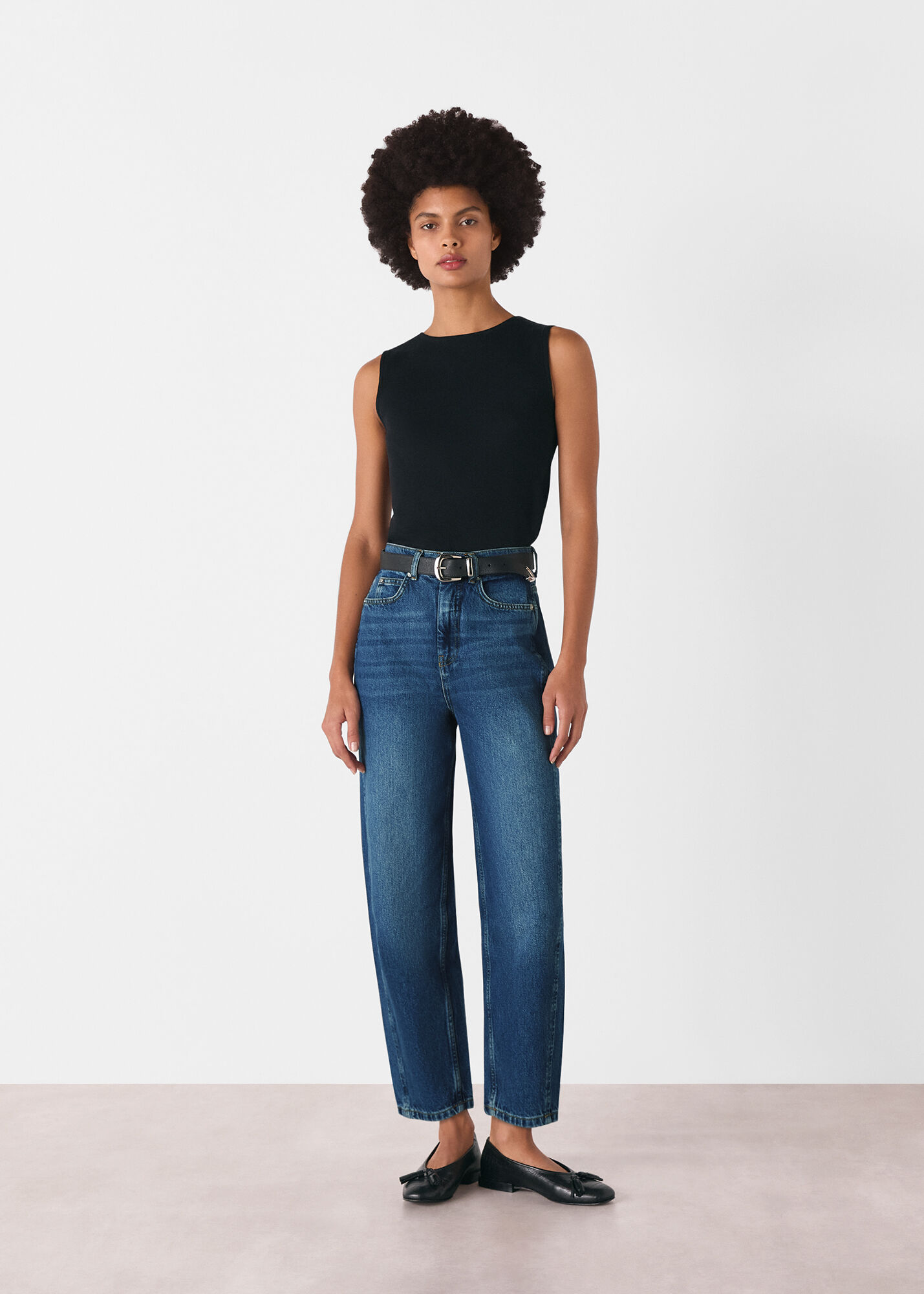 Denim Blue High-Waisted Barrel-Leg Jeans | Whistles | Whistles AU