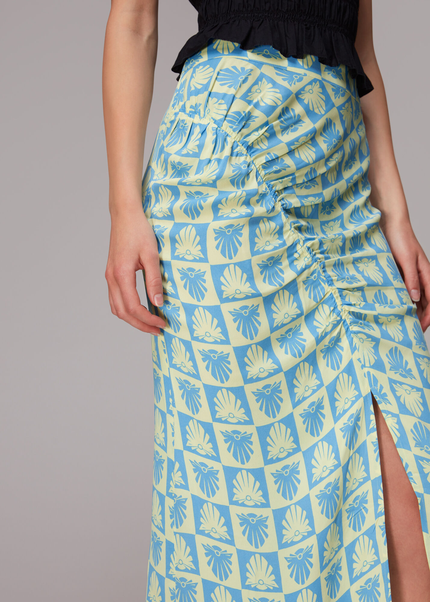 Blue/Multi Checkerboard Shells Cleo Skirt | WHISTLES | Whistles UK