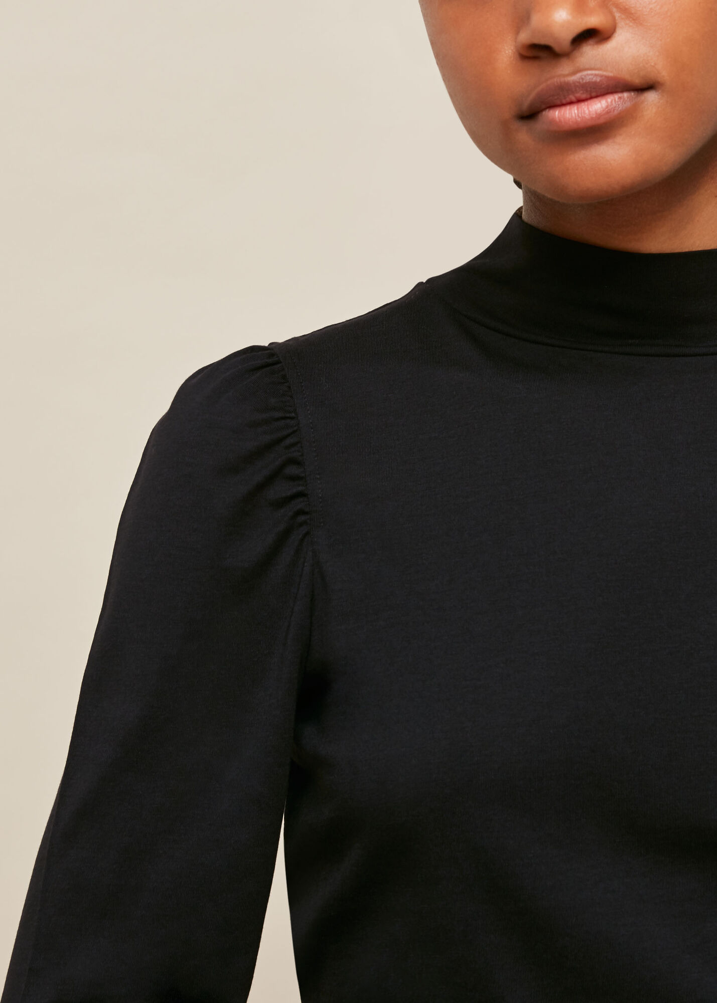 Black High Neck Puff Sleeve Top | WHISTLES | Whistles UK