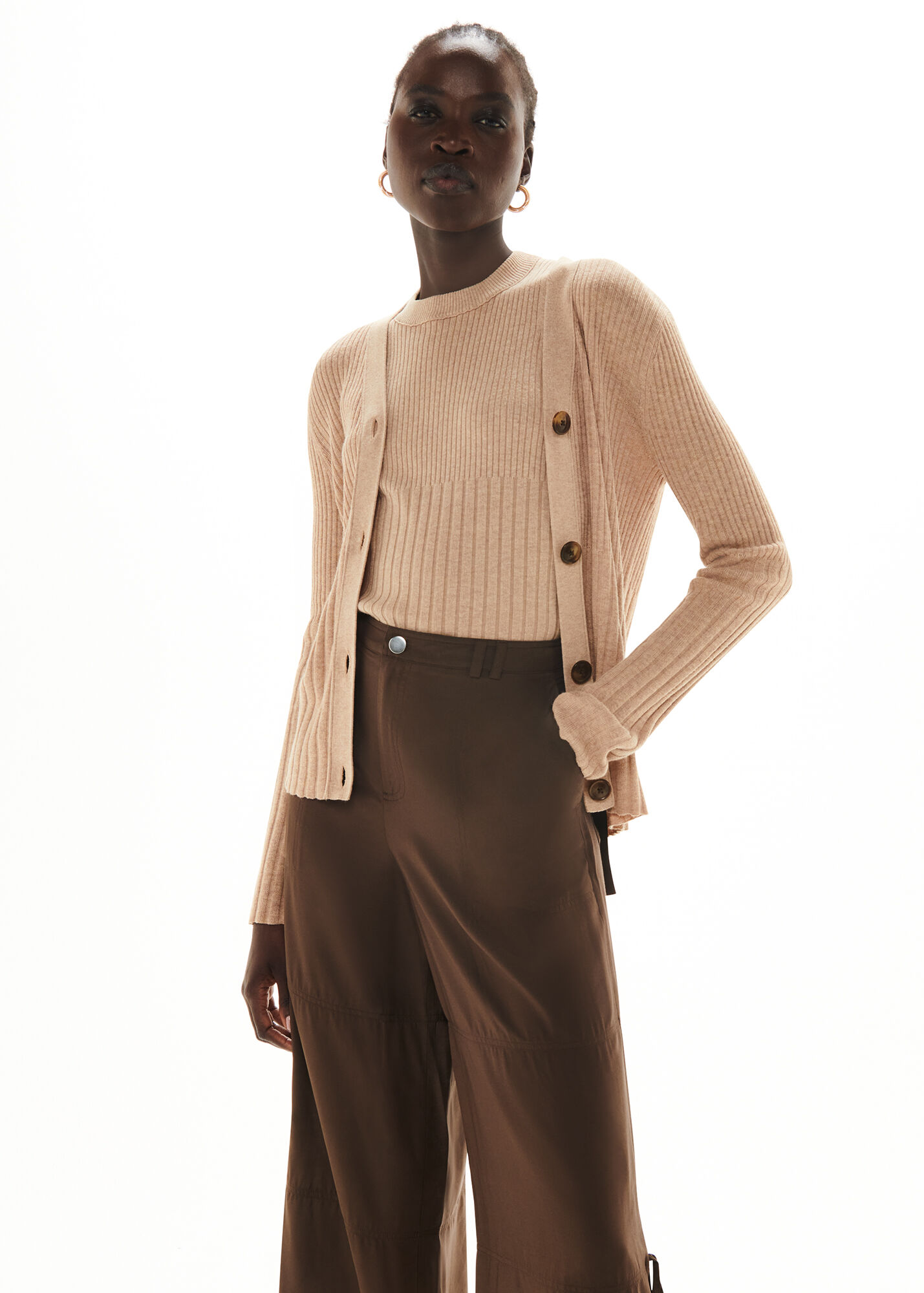 Camel Ribbed Tank | WHISTLES | Whistles UK