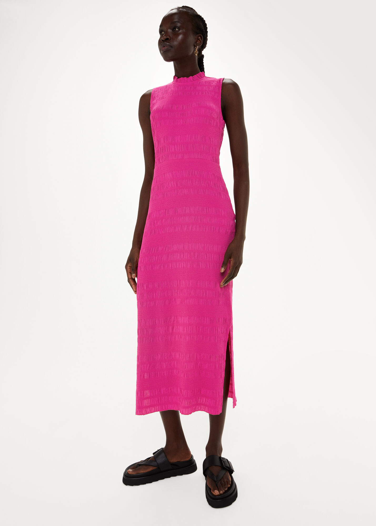 Pink Maya Plisse Midi Dress | WHISTLES | Whistles UK