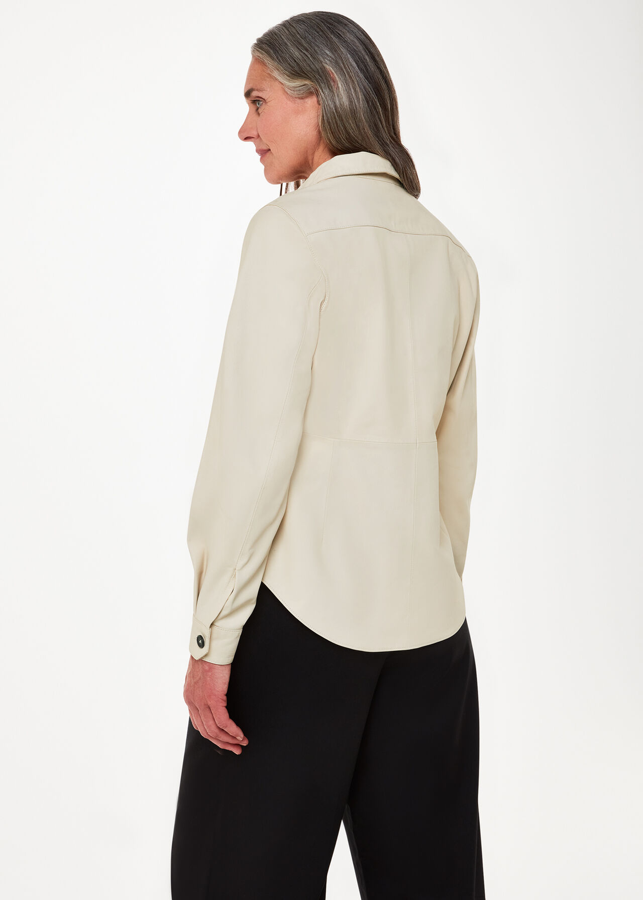 Ivory/Multi Kelly Slim Leather Shirt | WHISTLES