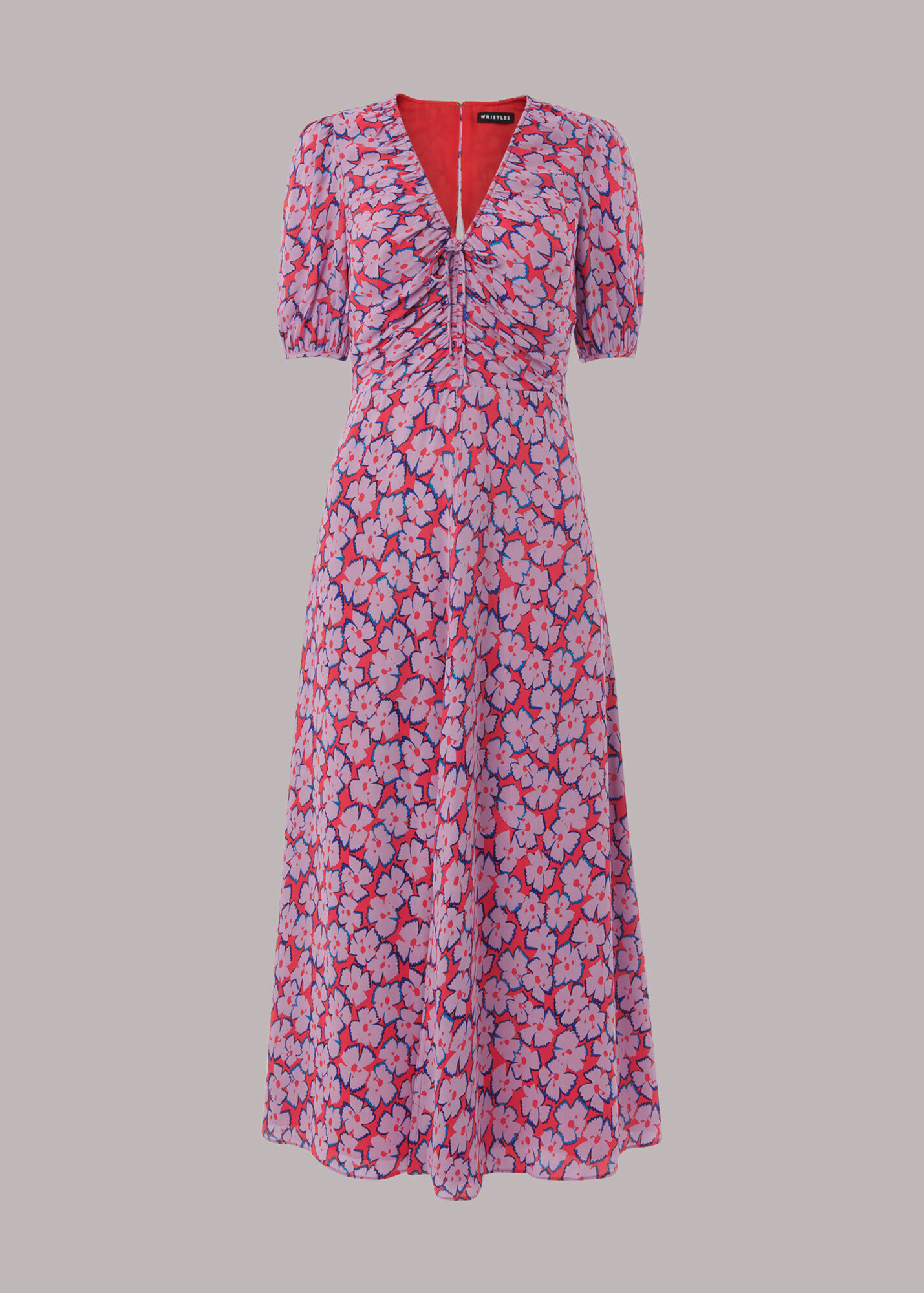 Pink/Multi Farfalle Flower Midi Dress | WHISTLES | Whistles UK
