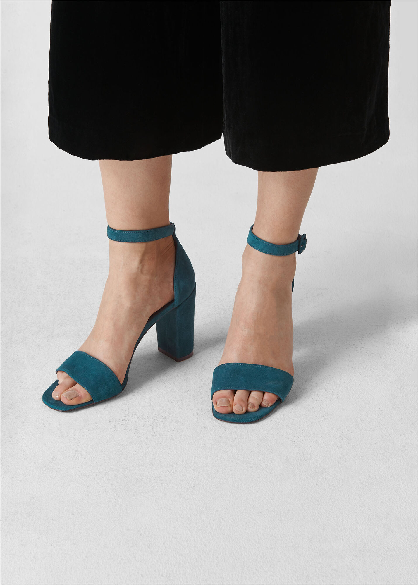 Teal Alba Suede Block Heel Sandal | WHISTLES | Whistles UK