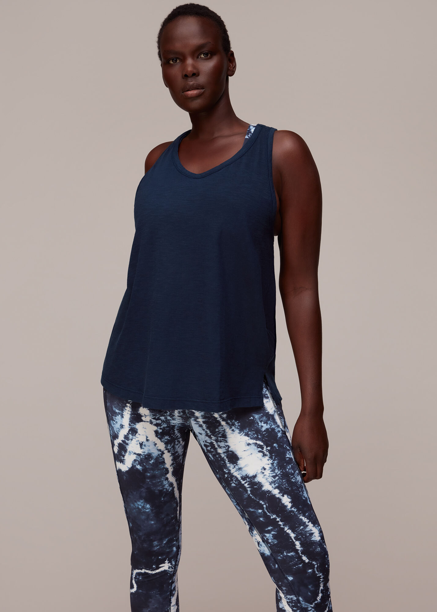 Navy Curved Hem Active Vest | WHISTLES | Whistles UK