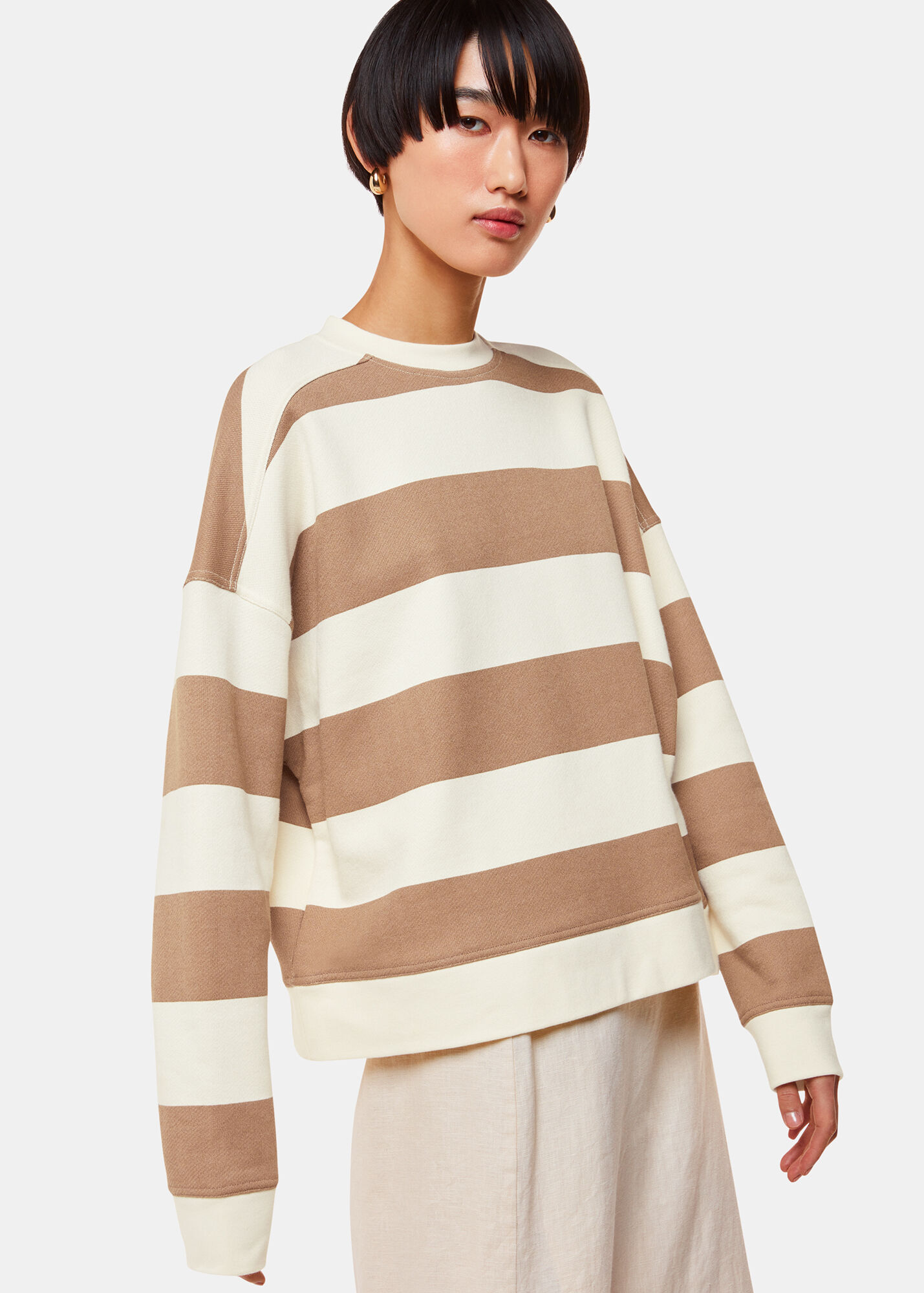 Ivory/Multi Wide Stripe Sweat | WHISTLES | Whistles UK