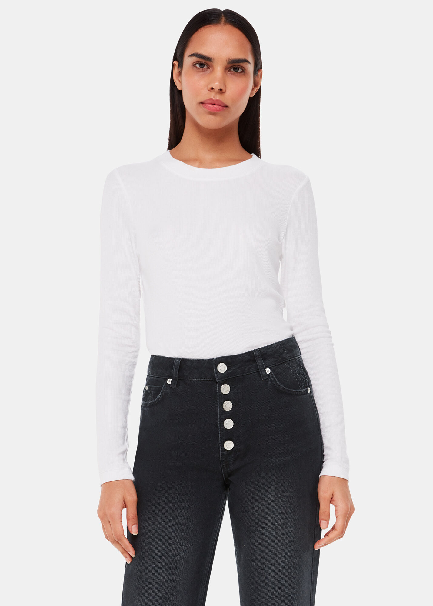 Black Straight Leg Button Fly Jeans | Whistles