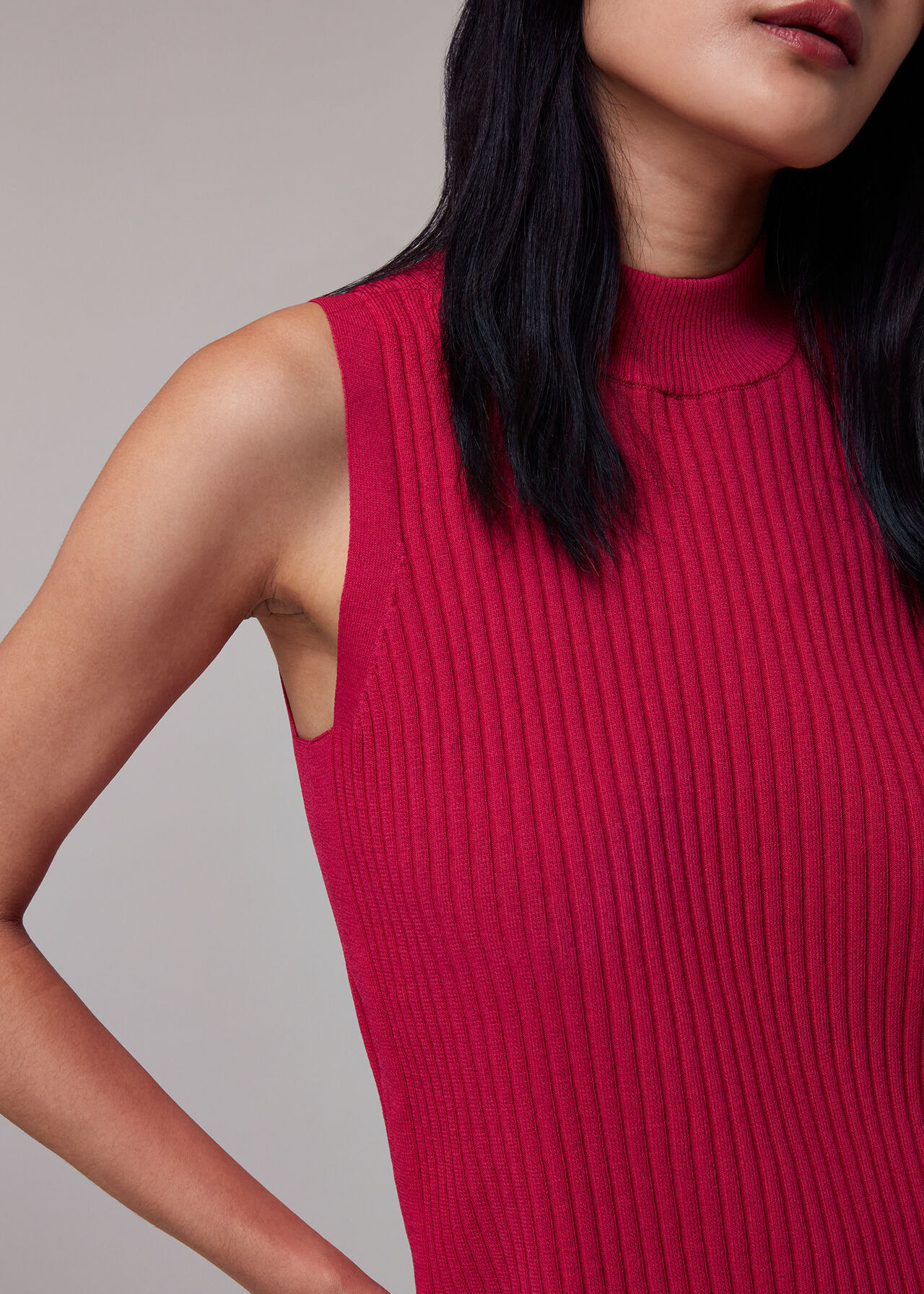 Pink High Neck Rib Tunic | WHISTLES