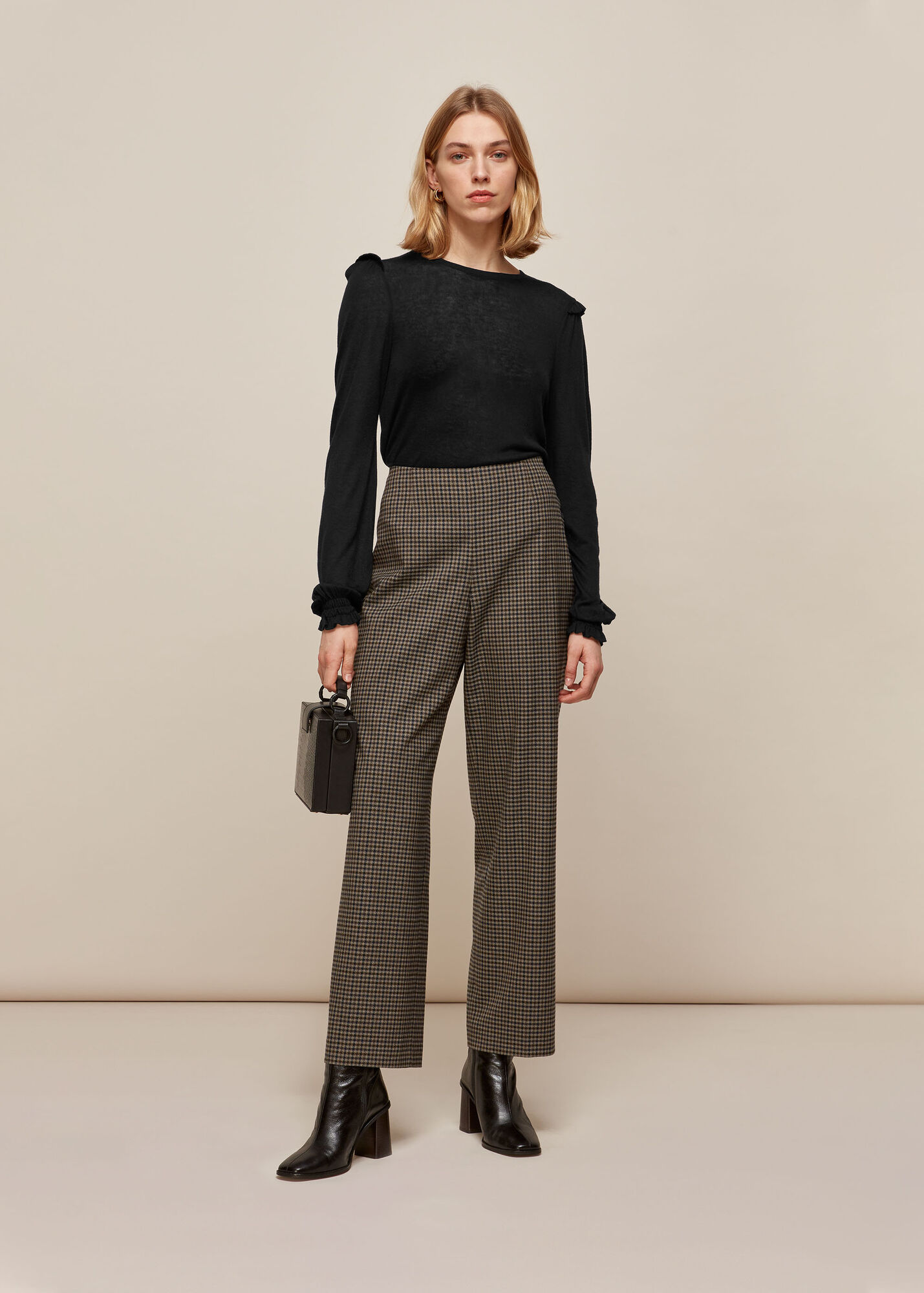 Black Wool Frill Cuff Top | WHISTLES