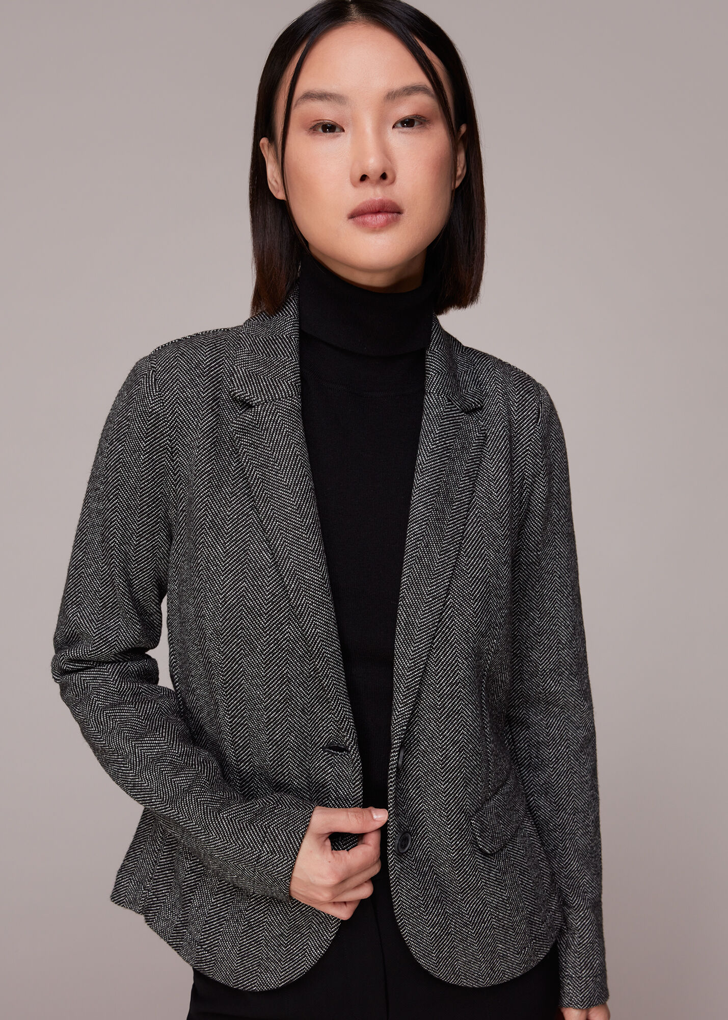 Black/Multi Textured Slim Jersey Jacket | WHISTLES
