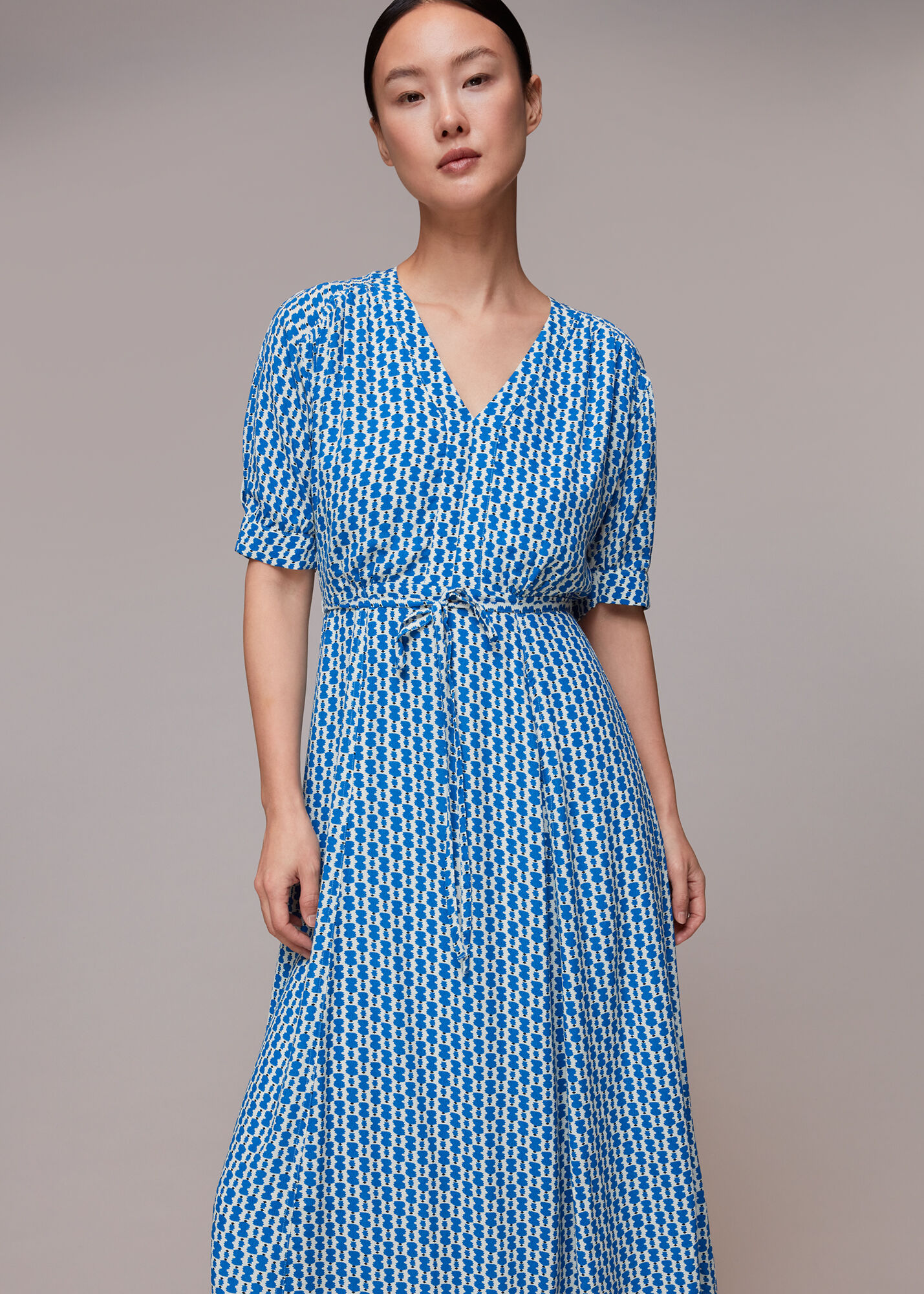 Blue/Multi Vertical Stack Midi Dress | WHISTLES | Whistles UK