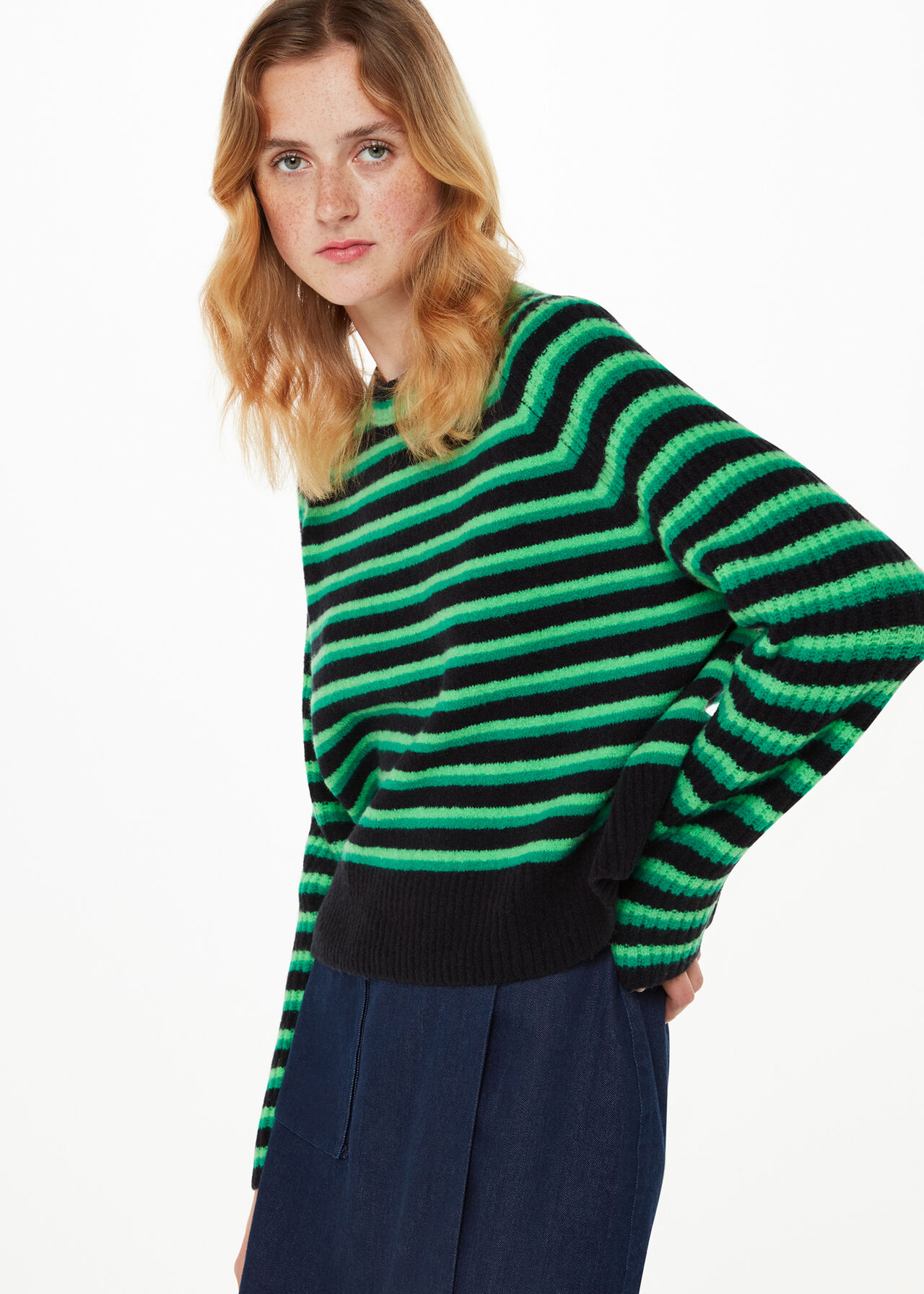 Green/Multi Wool Mix Stripe Crew | WHISTLES