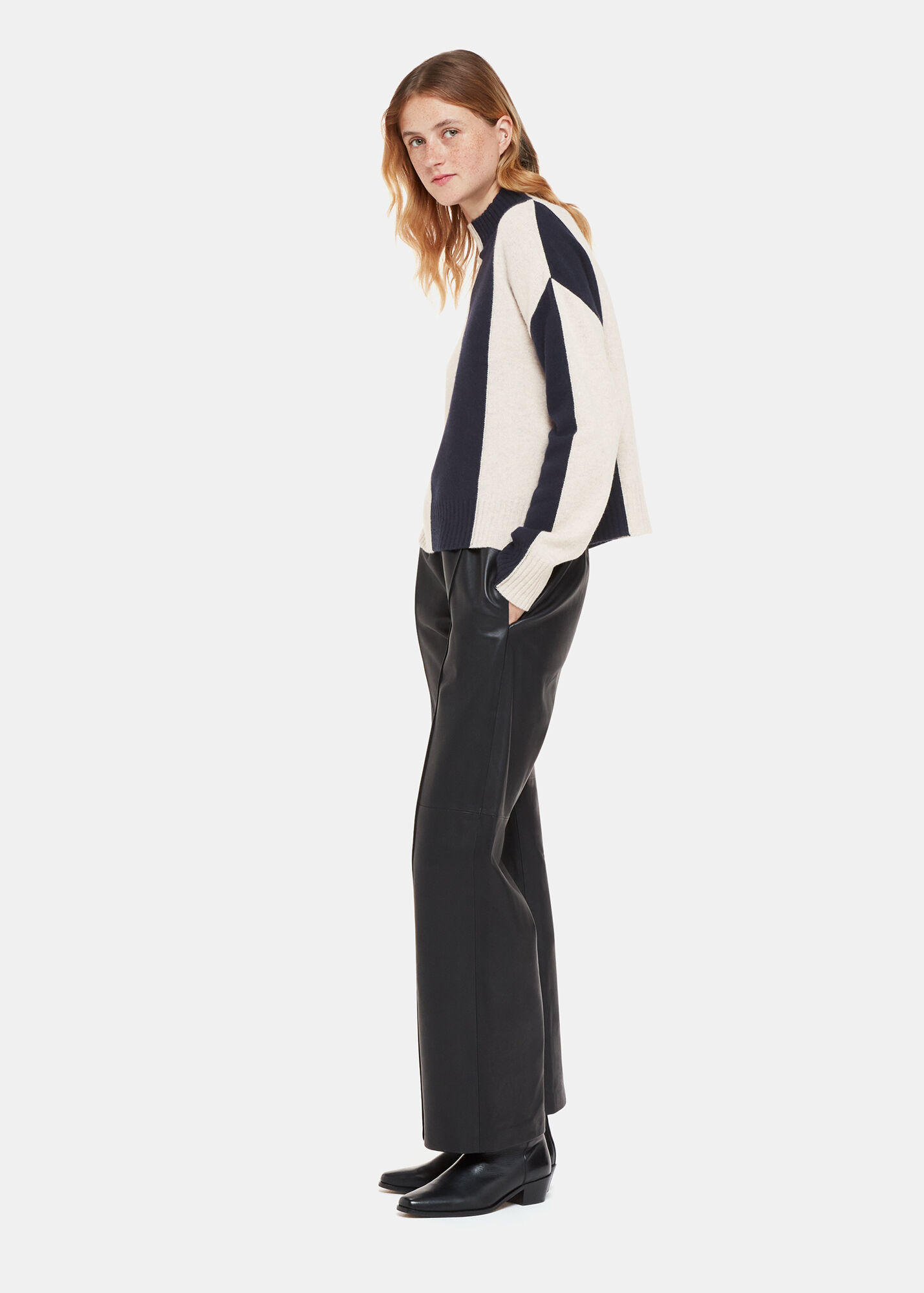 Navy/Multi Vertical Stripe Funnel Neck | WHISTLES | Whistles UK