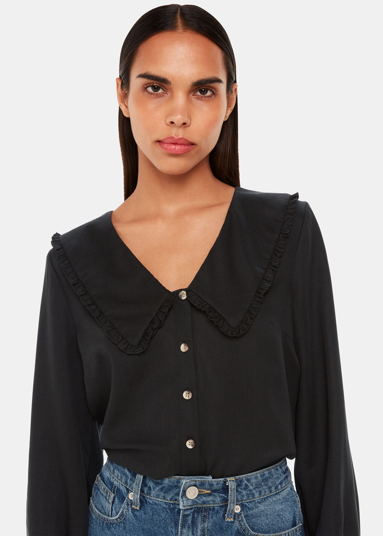 Black Oversized Collar Detail Top | WHISTLES