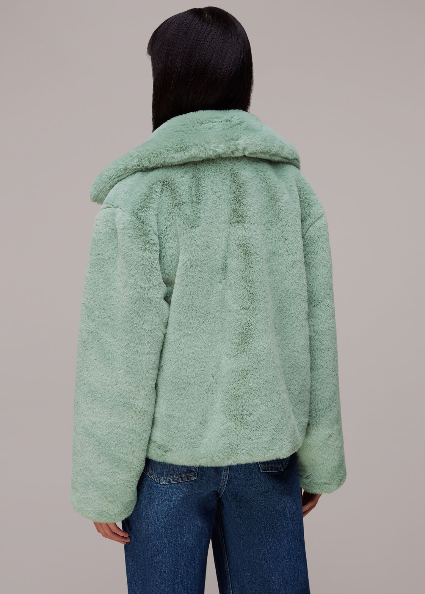 Pale Blue Drew Faux Fur Coat | WHISTLES