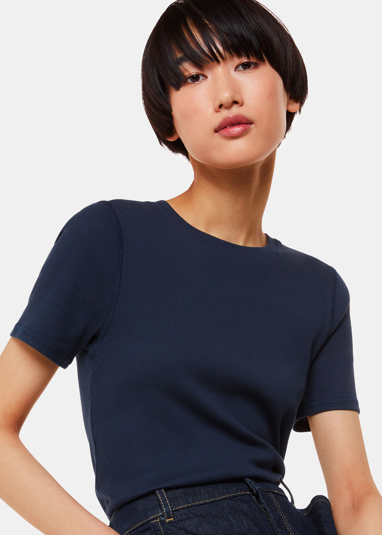 Navy Ultimate Rib Crew Neck T-Shirt | WHISTLES