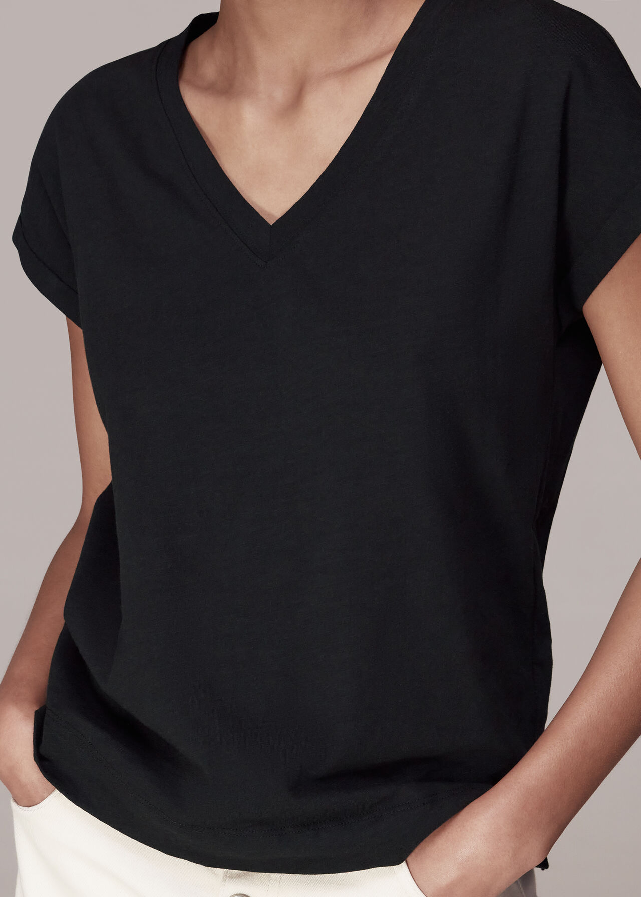 Black Willa V Neck Cap Sleeve Tee | WHISTLES