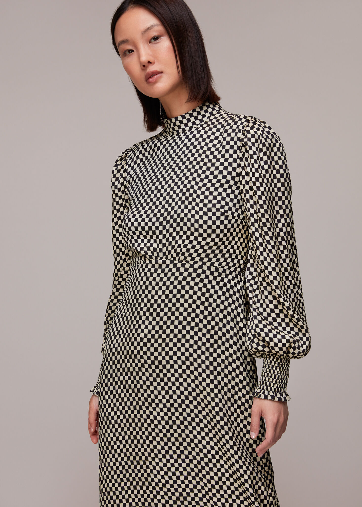 Black/Multi Darcie Checkerboard Midi Dress | WHISTLES | Whistles UK
