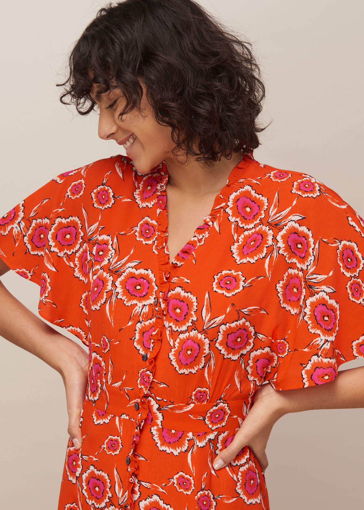 Red/Multi Ella Diagonal Floral Dress | WHISTLES