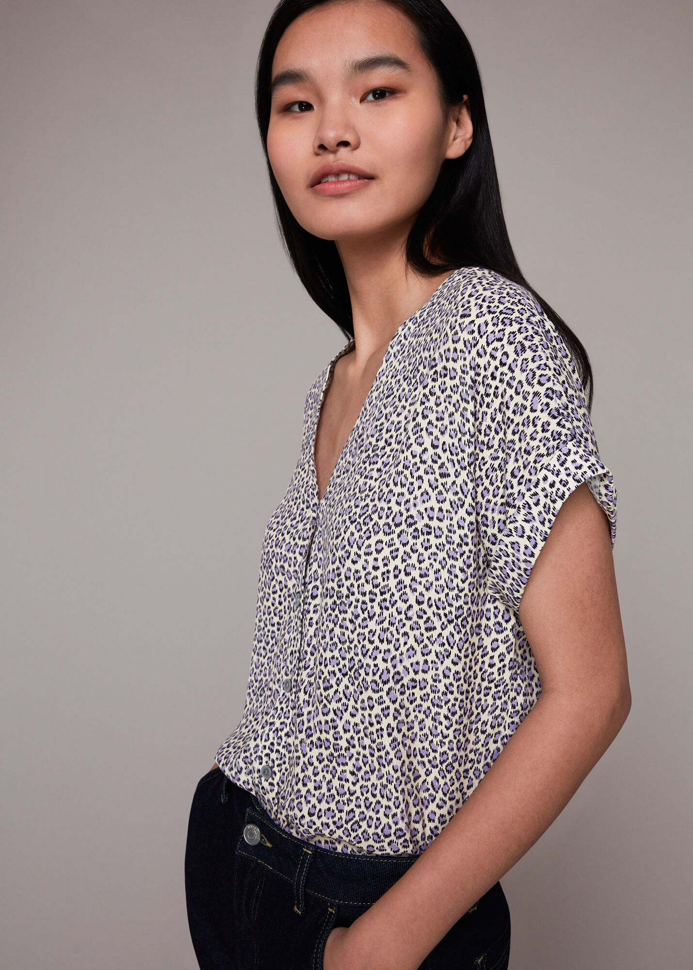 Multicolour Dashed Leopard Top | WHISTLES | Whistles UK