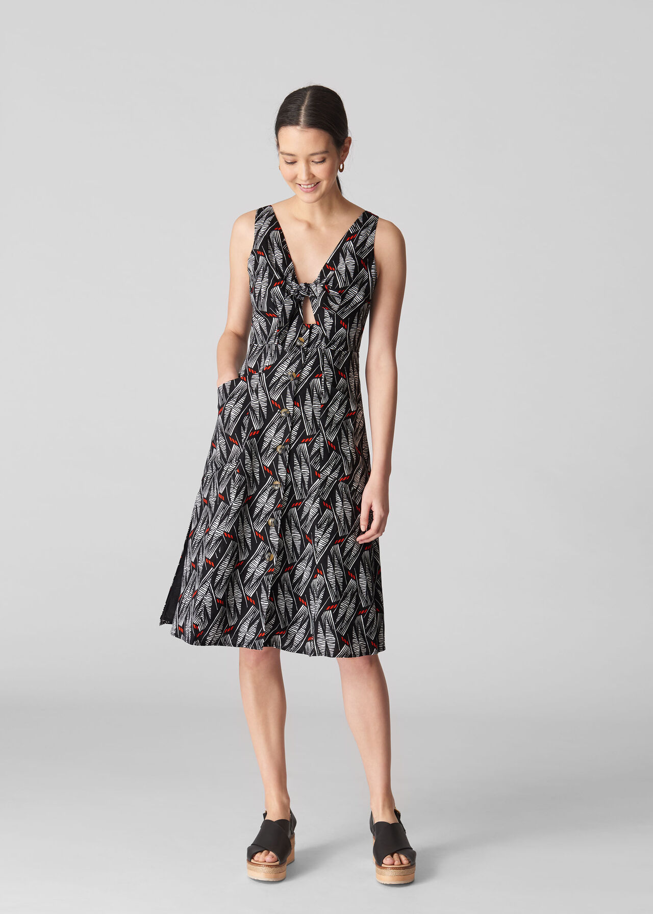 Carrie Print Tie Detail Dress, Black/Multi | WHISTLES