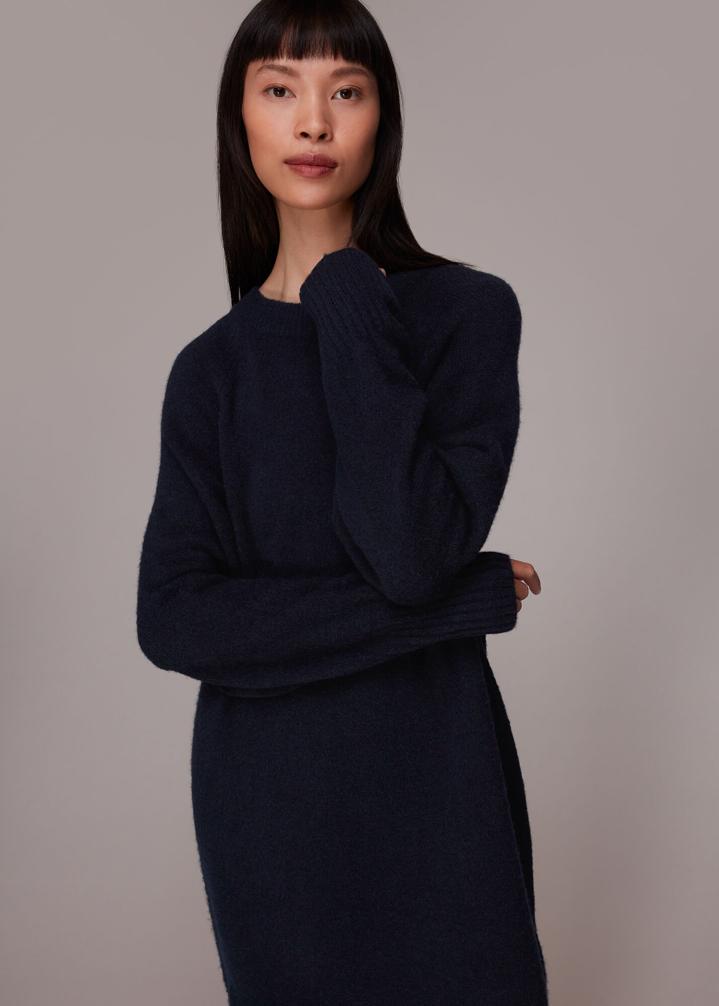 Navy Crew Neck Knit Dress | WHISTLES | Whistles UK