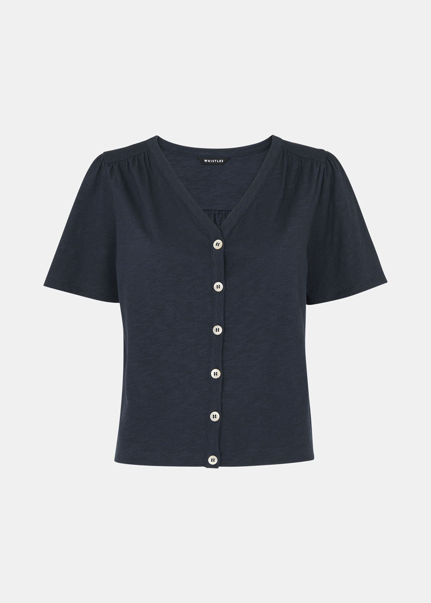 Navy Maeve V Neck Button Front Tee | WHISTLES