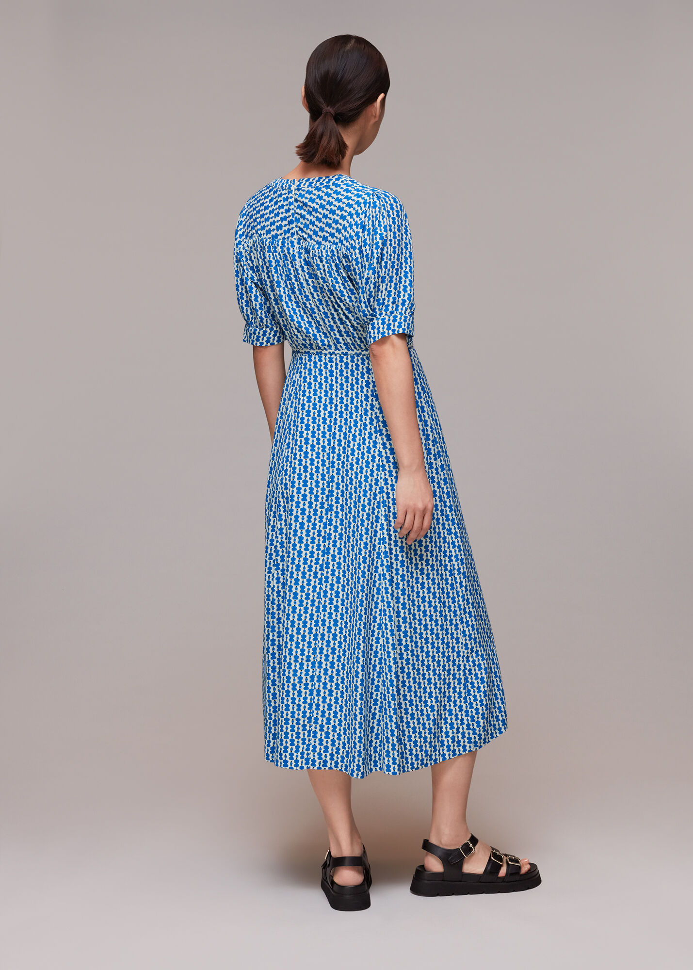 Blue/Multi Vertical Stack Midi Dress | WHISTLES | Whistles UK