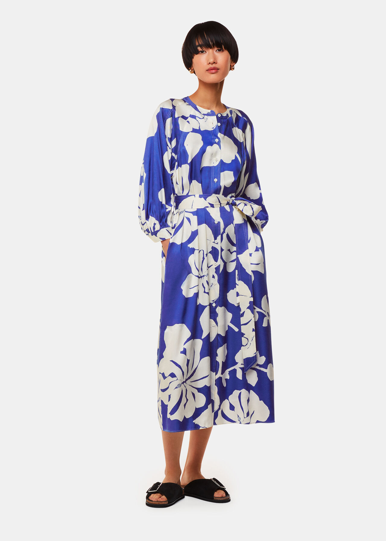 Blue/Multi Hibiscus Print Mabel Dress | WHISTLES | Whistles UK