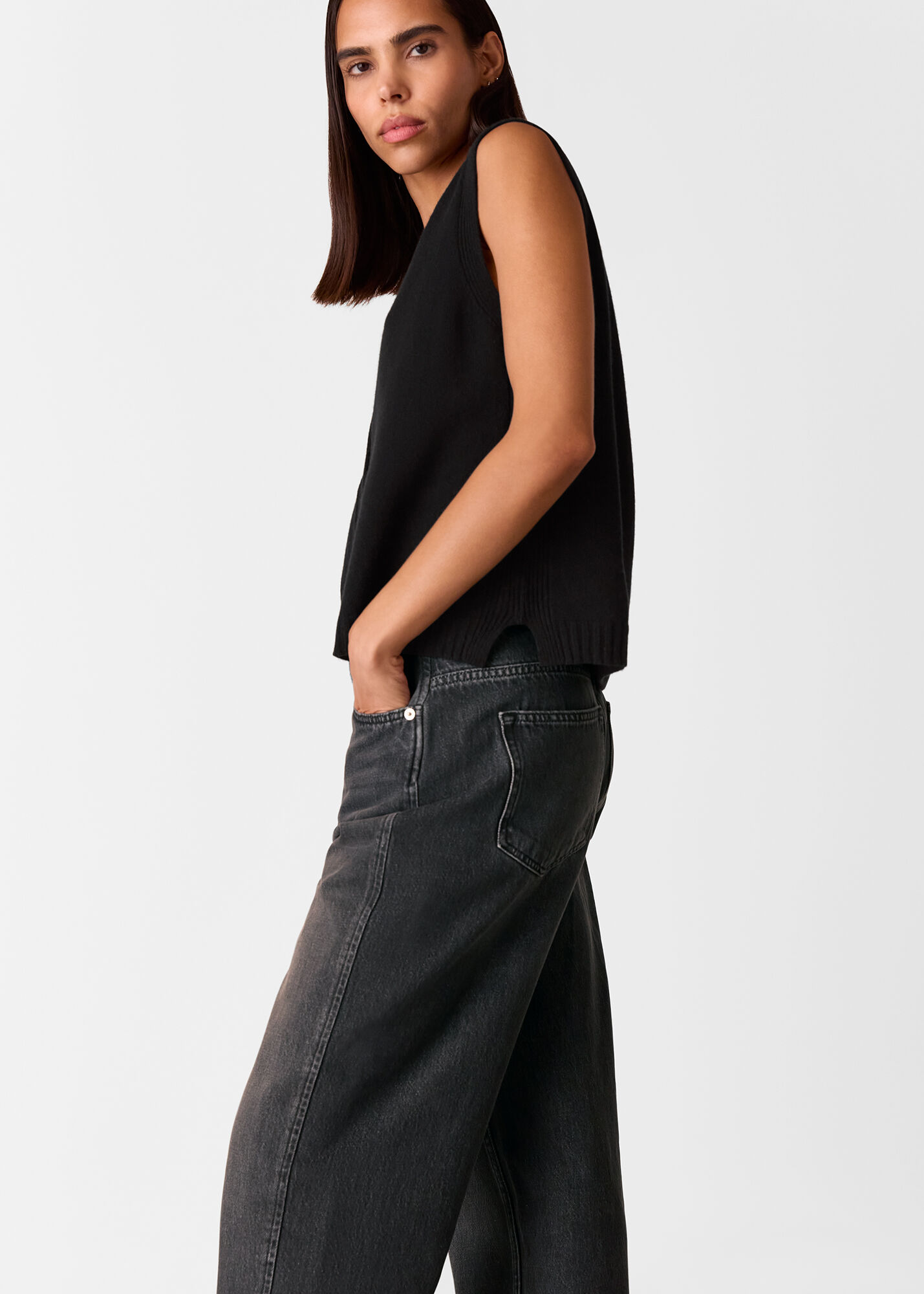 Black Wool Button Through Tank | WHISTLES