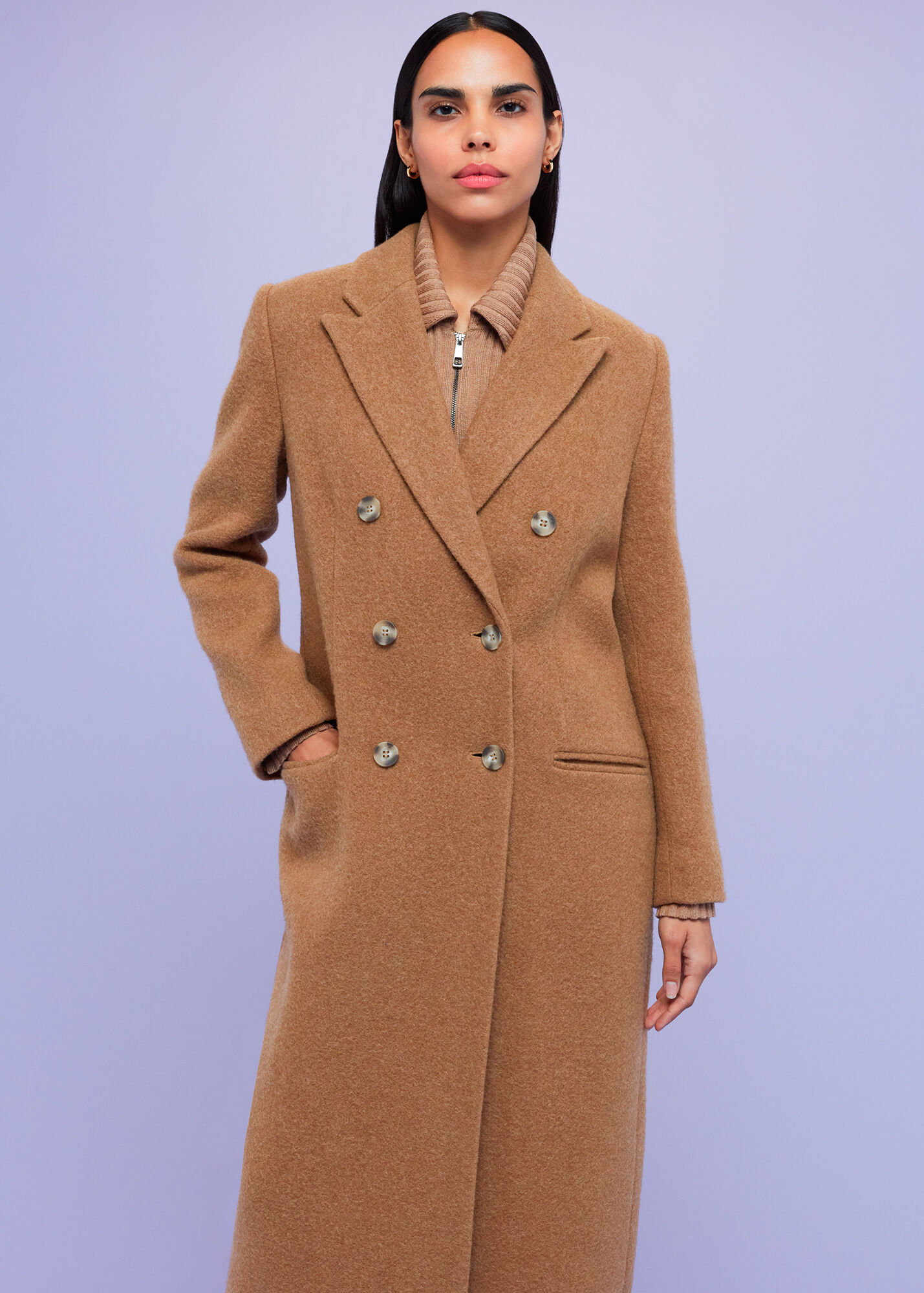 Camel Textured Wool Blend Coat | WHISTLES | Whistles UK