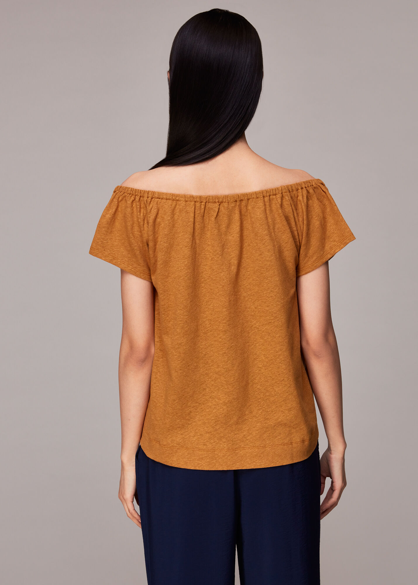 Rust Drawstring Linen Bardot Top | WHISTLES | Whistles UK