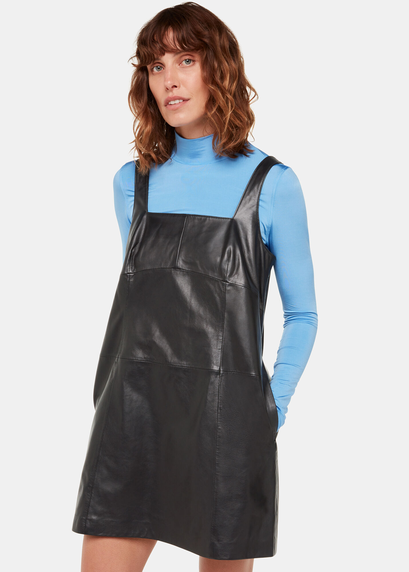Black Leather Pinafore Dress | WHISTLES | Whistles US