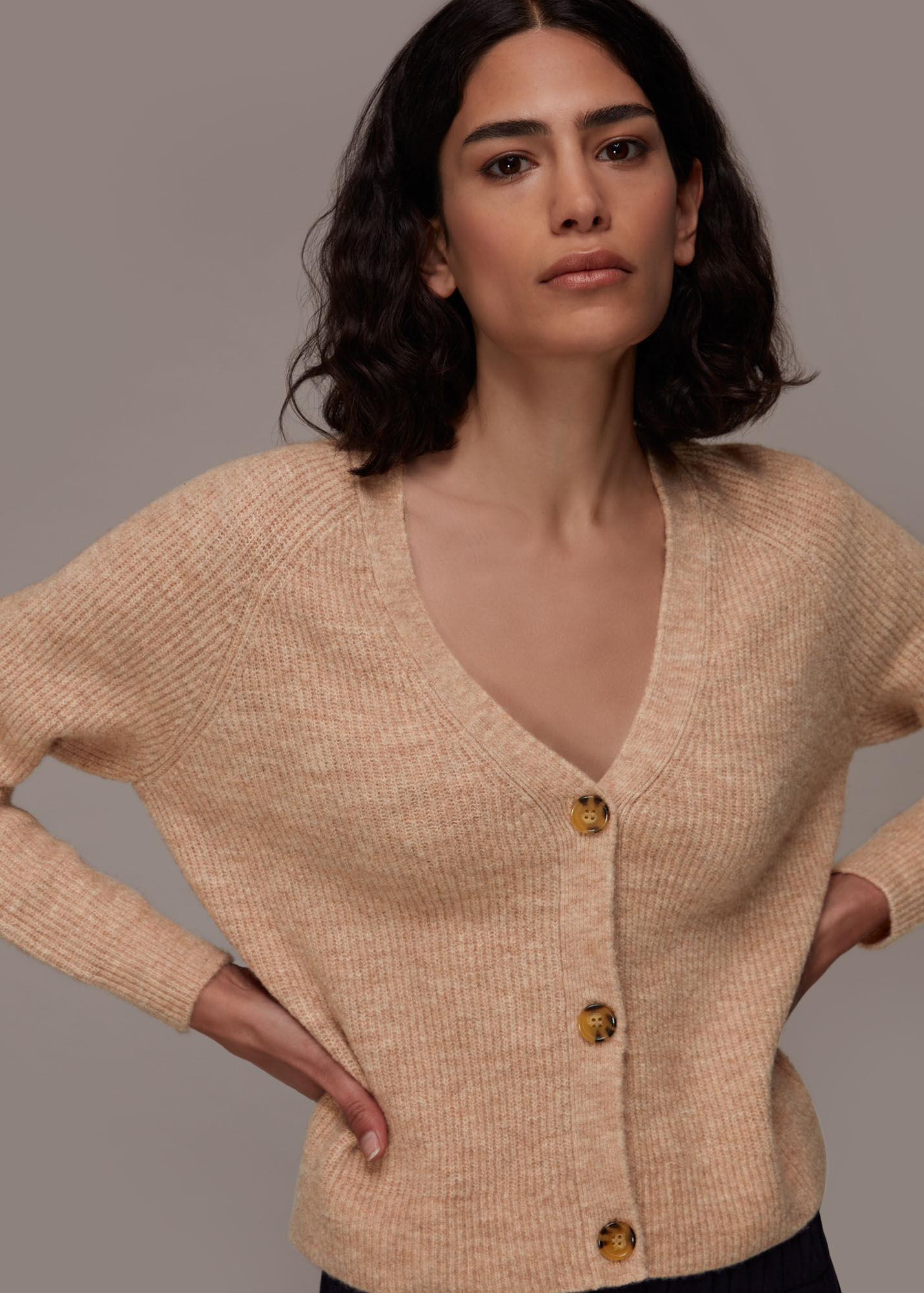 Camel Rib Textured Wool Mix Cardigan | WHISTLES