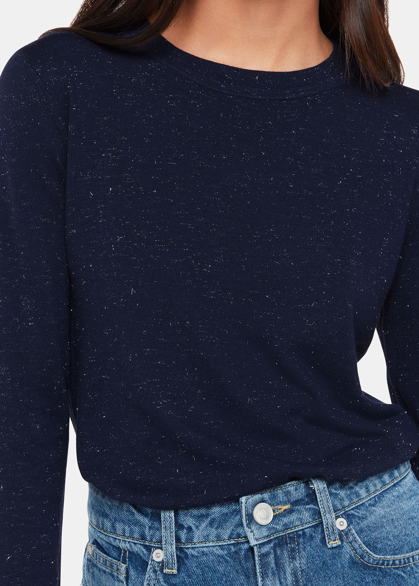 Navy Long-Sleeve Top With Sparkles & Crew Neck | Whistles