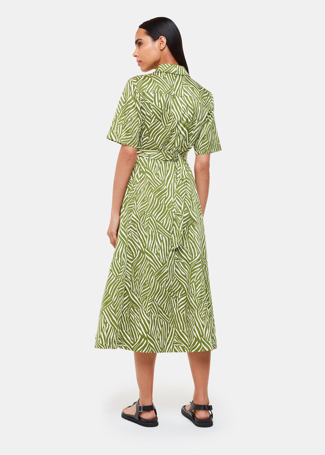Green/Multi Linear Leaf Midi Dress | WHISTLES | Whistles AU