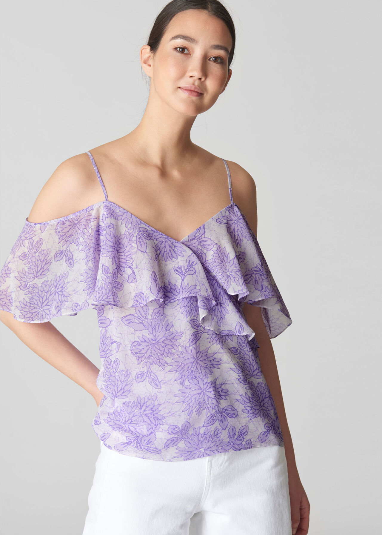 Lilac Lilac Print Frill Top | WHISTLES