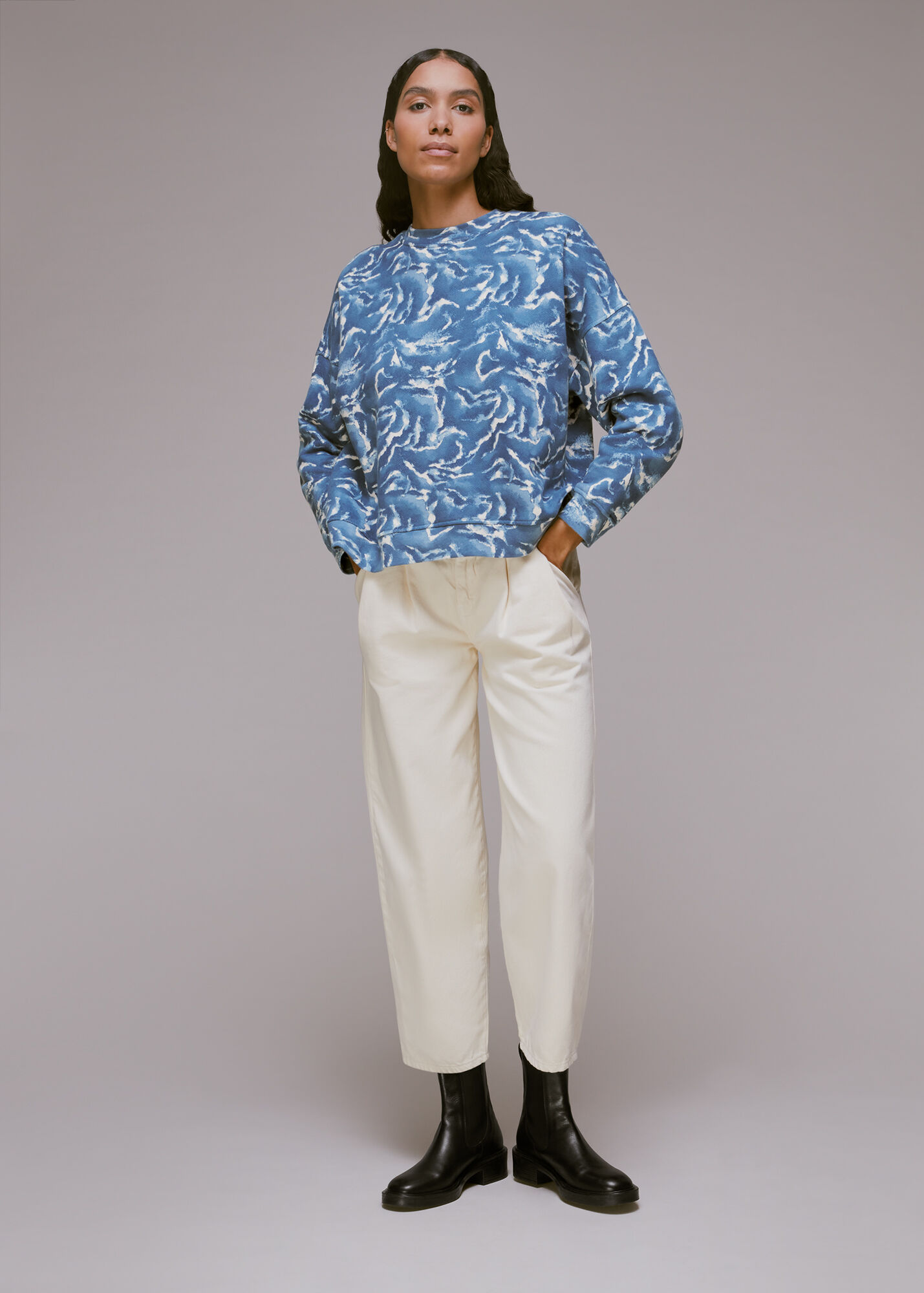 Blue/Multi Watercolour Zebra Sweat | WHISTLES | Whistles UK