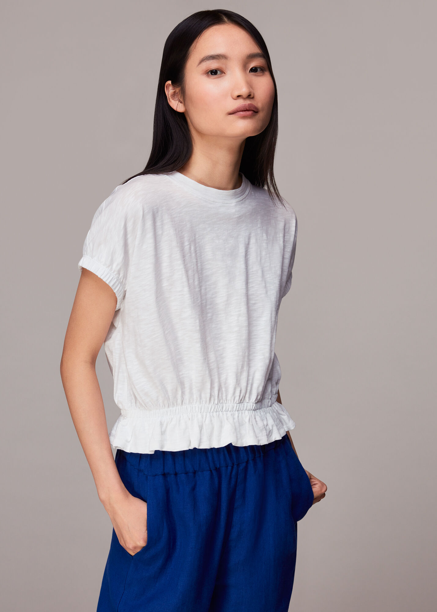 White Celly Gathered Hem Top | WHISTLES | Whistles UK