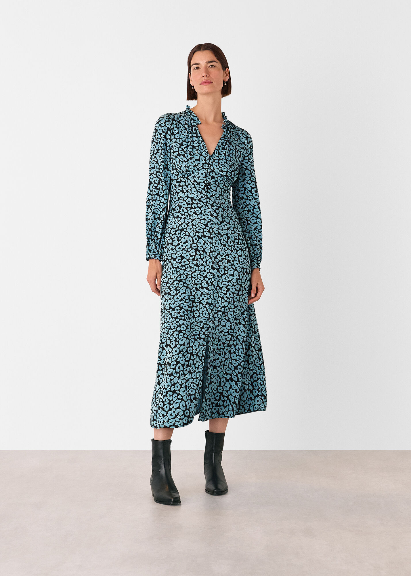 Blue/Multi Fuzzy Leopard Midi Dress | WHISTLES | Whistles UK
